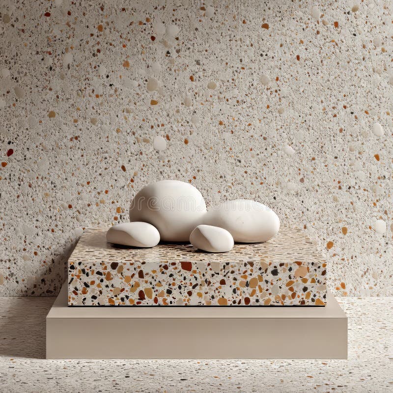 3d Render of White Pebbles on a Beige Background Stock Illustration ...