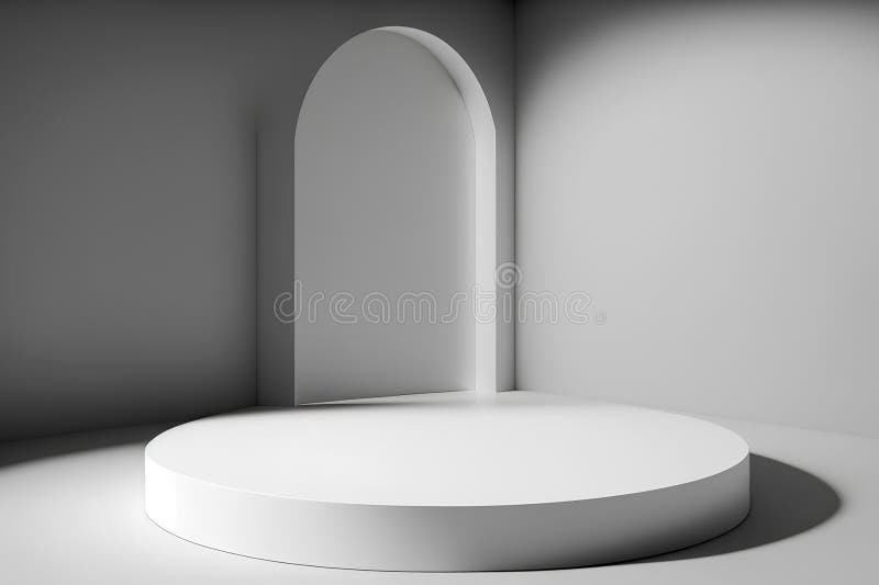3d Render of White Pedestal in Empty Room with Arch and Shadow Stock ...