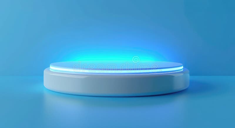 3D Render of White Plastic Stand with Blue Light on Top, Oval Shape ...