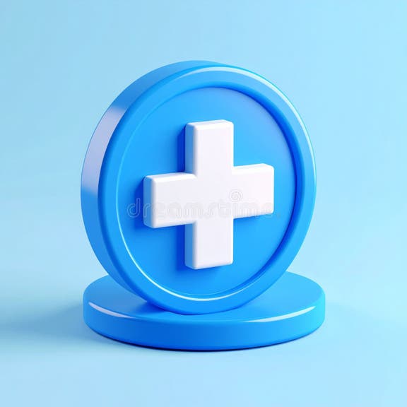 3D Render of a White Plus Sign in a Blue Circle Stock Illustration ...