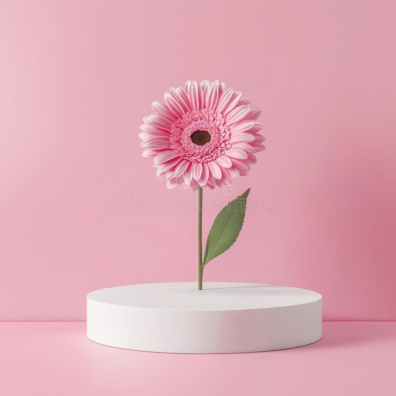 3d Render of White Podium with Pink Gerbera Flower. Stock Illustration ...