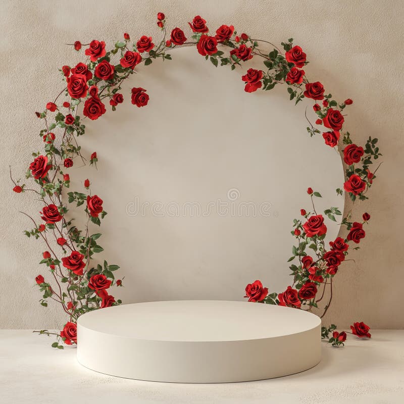 3d Render of White Podium with Red Roses on the Abstract Background ...