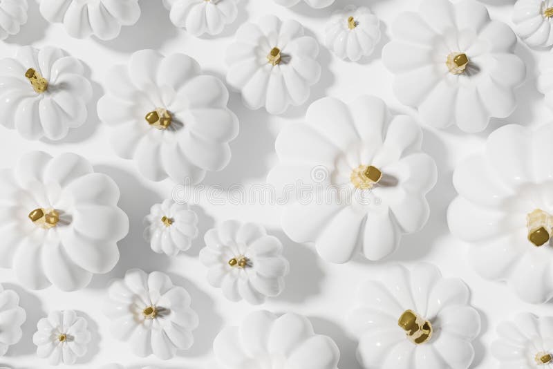 3d Render of White Pumpkins Flat Lay Pattern on a White Background ...