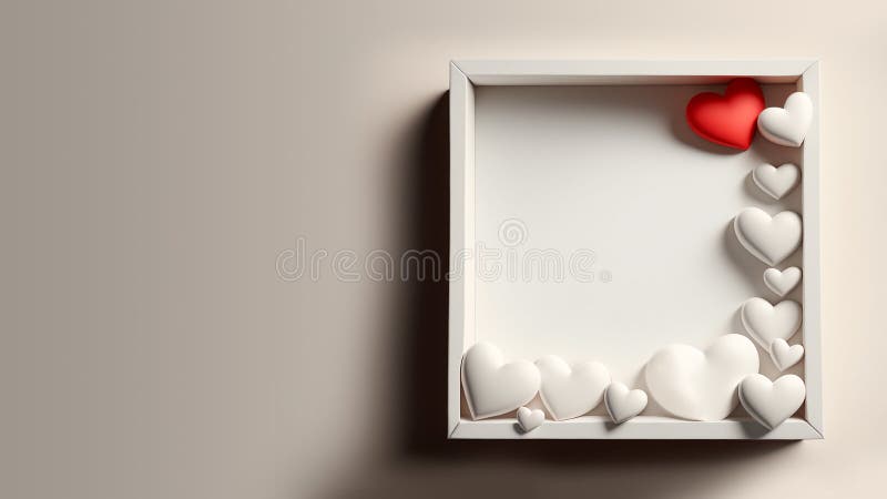 3D Render, White and Red Hearts Inside Square Frame with Image Stock ...