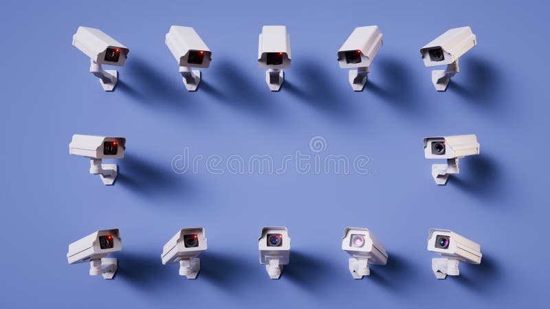 3d Render. White Security Cameras Pointing To the Blank Spot in the ...