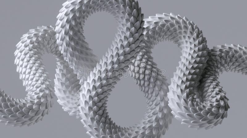 3d Render of a White Snake Tail Helix. Curvy Dragon Scales Texture ...