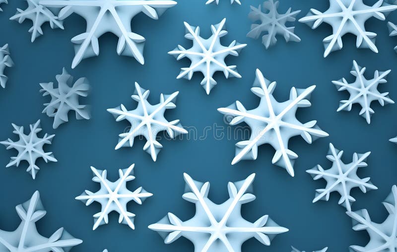 3D Render of White Snowflake Pattern on Blue Background Stock ...