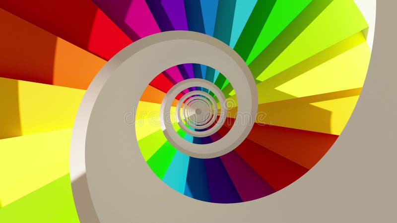 3d Render of White Spiral Staircase in Rainbow Colors. Infinite ...