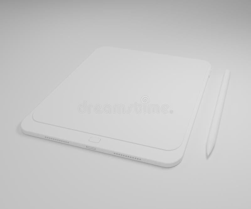 3d Render White Tablet Computer with Blank Black and White Screen ...