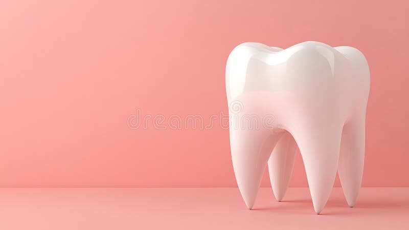 3D Render of a White Tooth Model on a Solid Pastel Pink Background ...