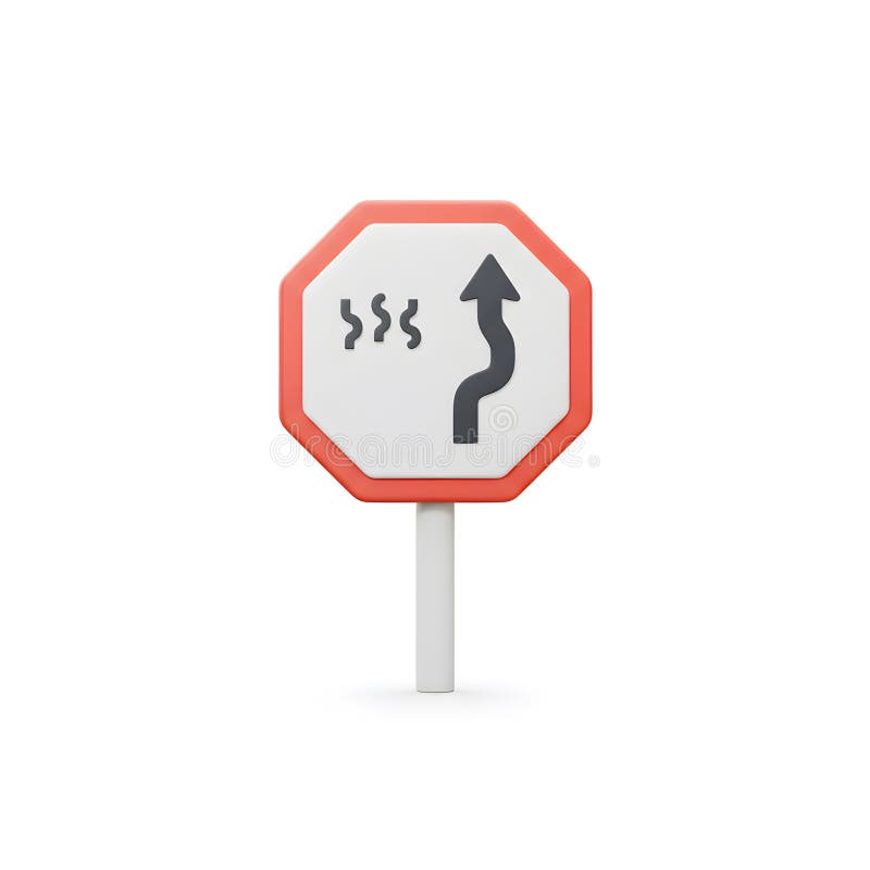 3D Render of Winding Road Ahead Traffic Sign with Uneven Surface ...