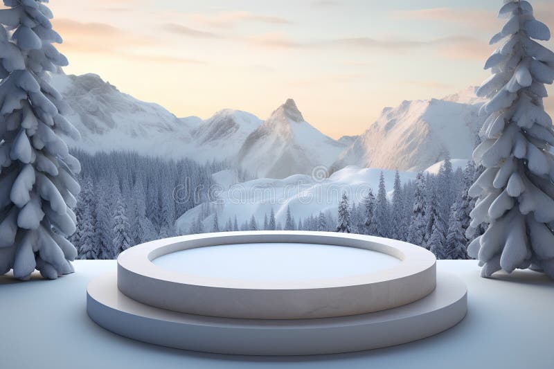 3d Render of Winter Landscape with Snow Covered Mountains and Round ...