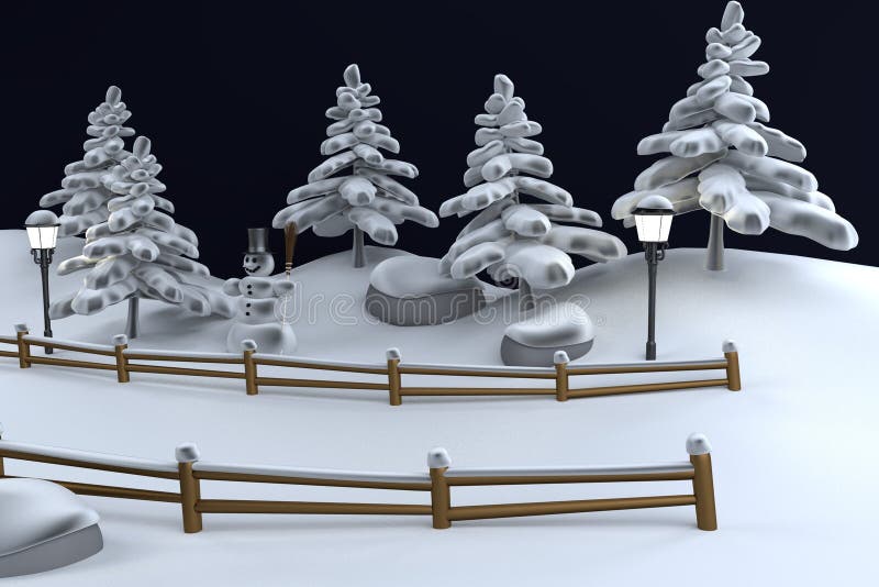 3d render of winter scene stock illustration. Illustration of scenery ...