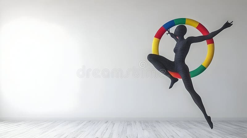 3D Render of a Wireframe Figure in a Colorful Hoop Stock Illustration ...