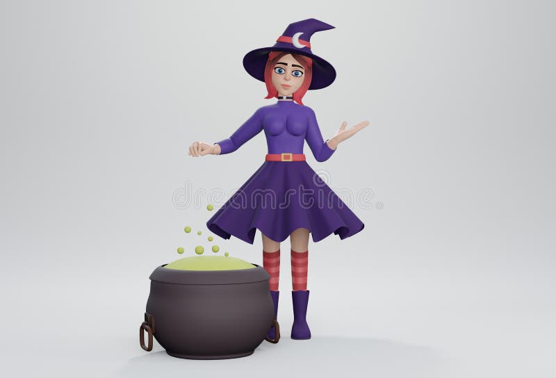 3d Render. Witch with Cauldron Conjuring Magic Spell Stock Illustration ... 3d Render. Witch with Cauldron Conjuring Magic Spell Stock Illustration ...