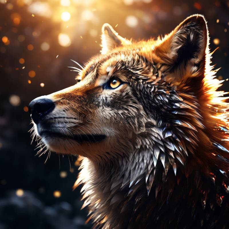 3d Render of Wolf in Forest with Colorful Lighting Effect Stock ...