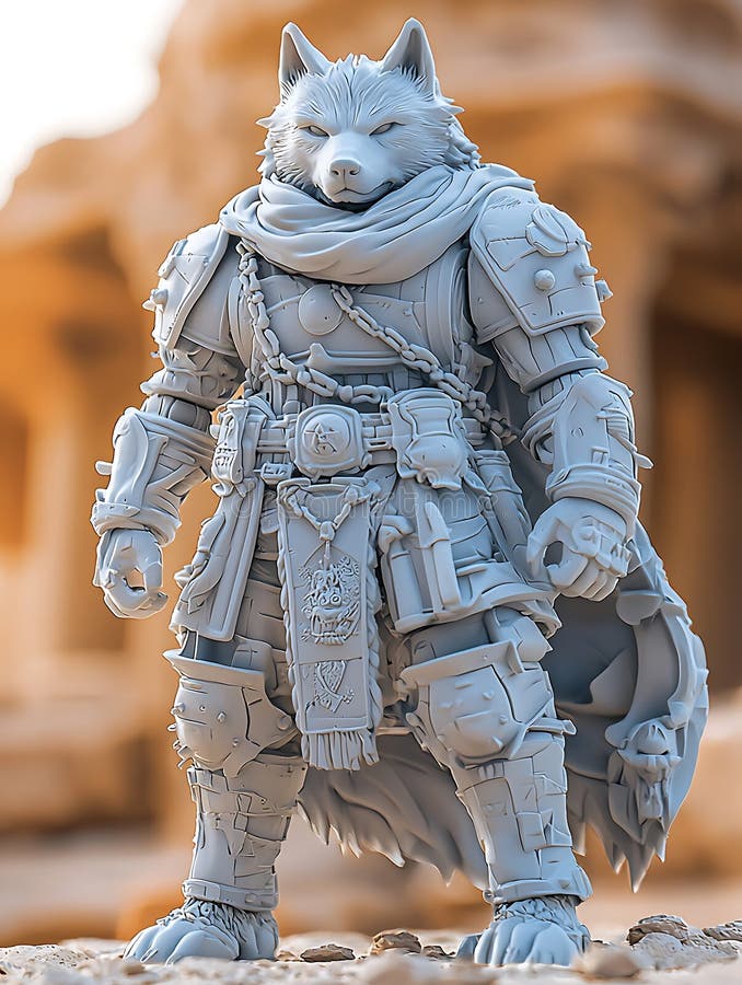 3D Render of a WolfHeaded Warrior in Full Plate Armor Standing on a ...
