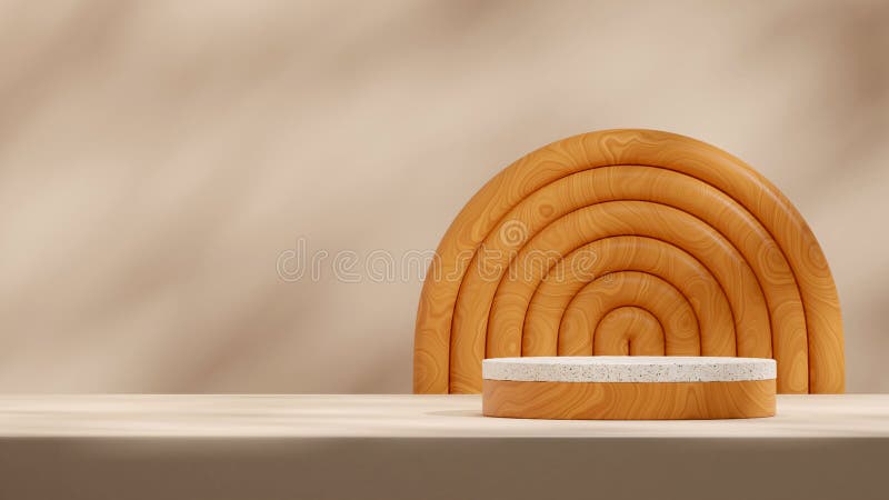 3d Render of Wooden Arch Mockup Terrazzo Texture Podium Template in ...