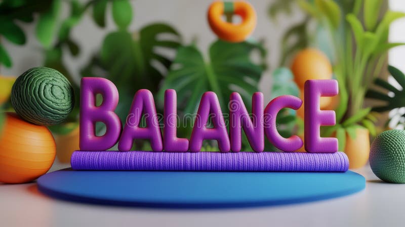3D Render, the Word Balance Displayed with Colorful Objects Promoting a ...