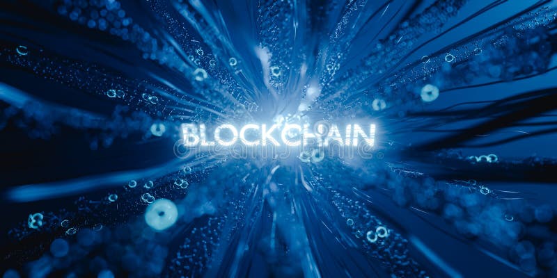 3d Render. the Word Blockchain Illuminated and Glowing on a Futuristic ...
