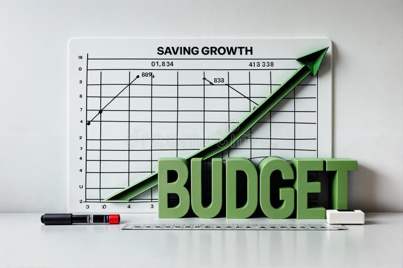 3d Illustration of Word Text BUDGET and Whiteboard "Saving Growth" and ...
