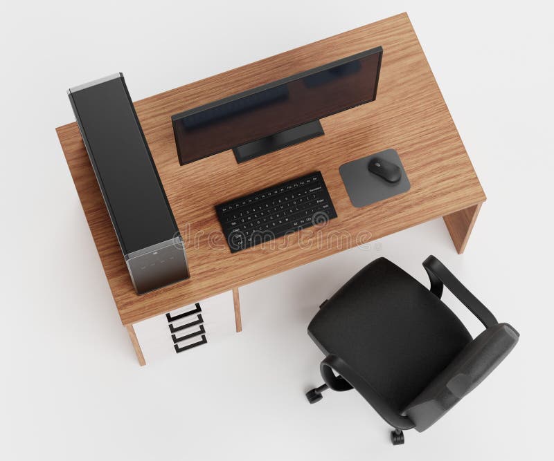 3D Render of Workstation with PC Stock Illustration - Illustration of ...