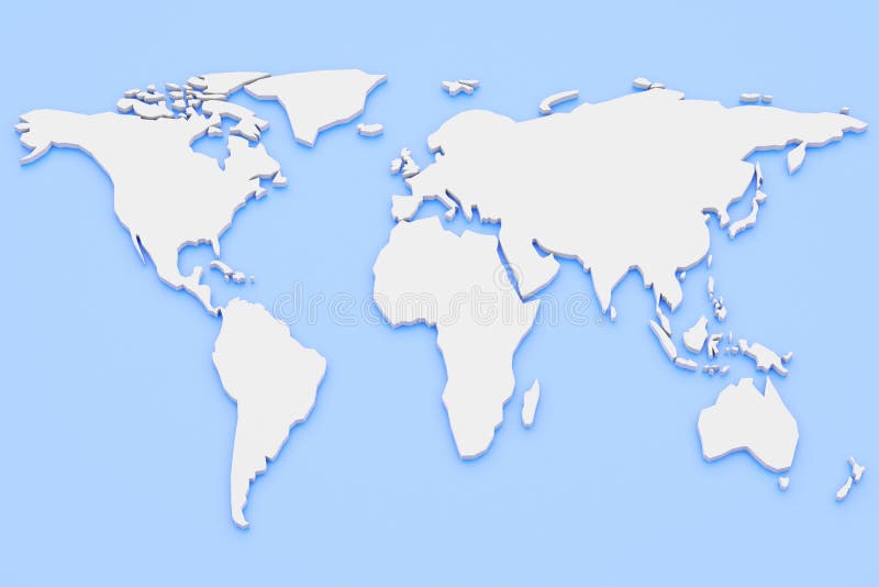 3d Render World Map White Continents on a Blue Background. Empty World ...