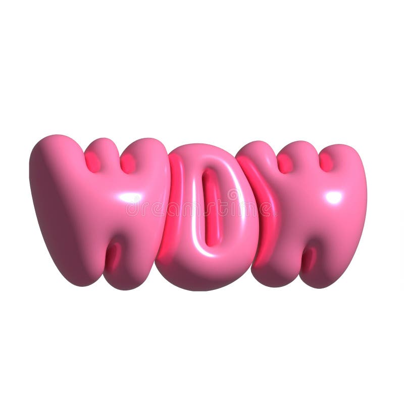 3d Render WOW Text Pink Sticker. Realistic Bubble Gum Style Design ...