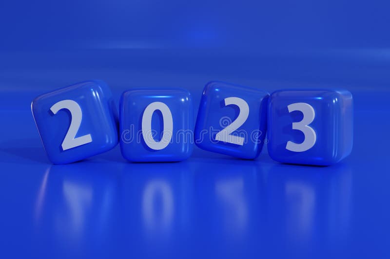 3d Render Year 2023 - Cube Plastic on Blue Background Stock ...