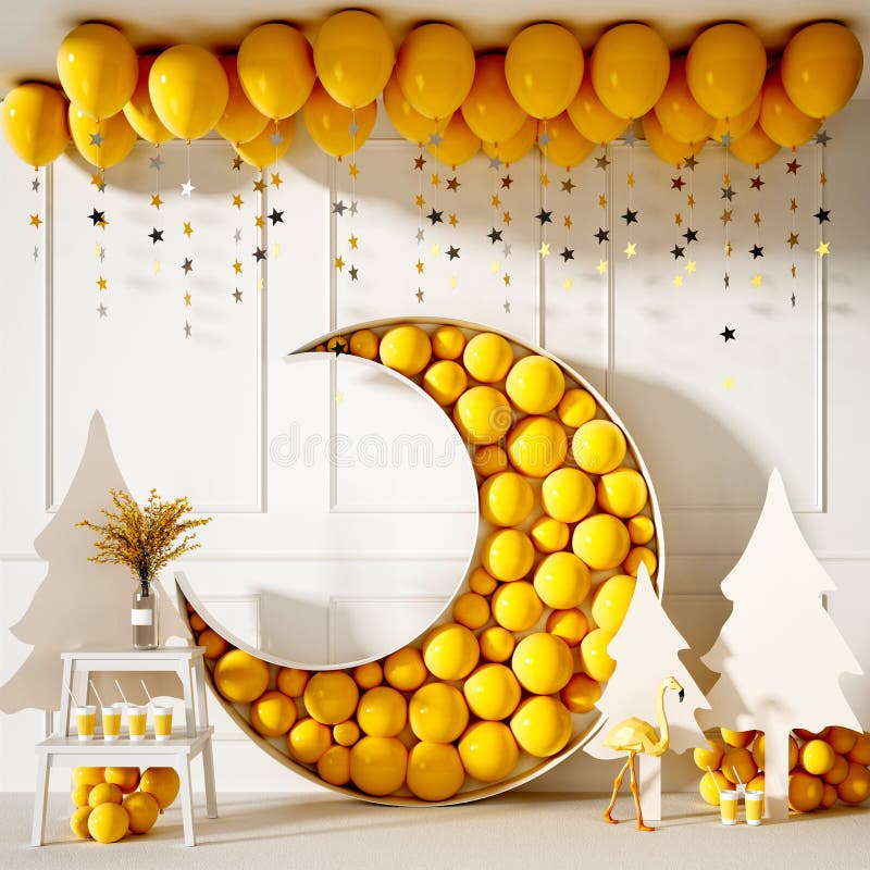 3d Render of Yellow Color Balloons for Christmas Decor Stock ...