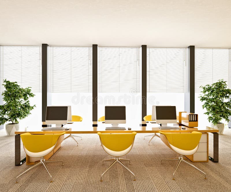 3d Render of Yellow Color Modern Office Stock Illustration ...