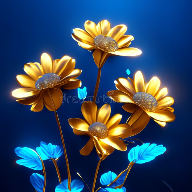 3D Render of Yellow Daisies on a Dark Blue Background AI Generated ...