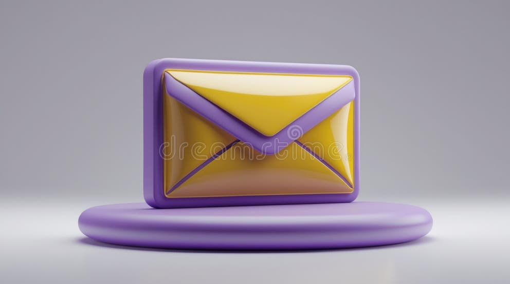 3D Render of a Yellow Email Icon on Purple Platform Stock Photo - Image ...