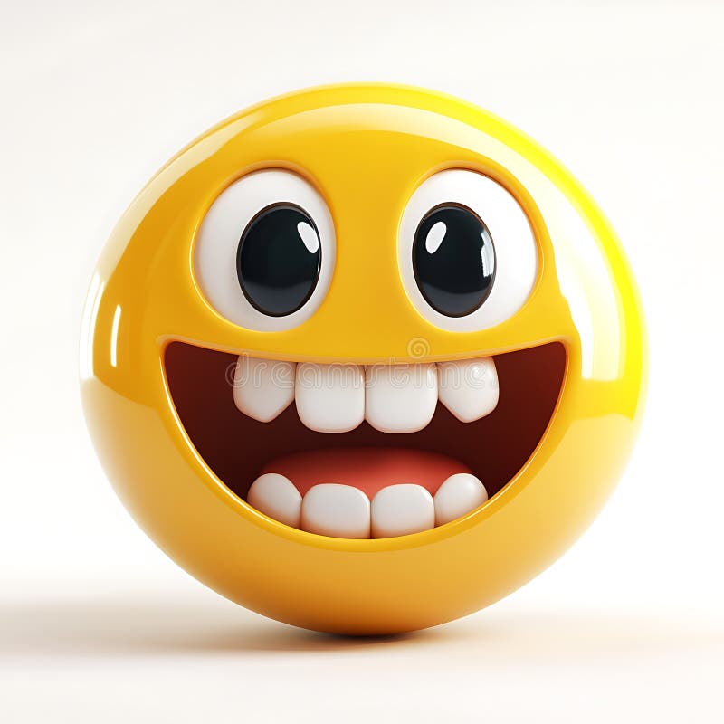 3D Render of a Yellow Emoji with a Wide Grin and Big Eyes on White ...