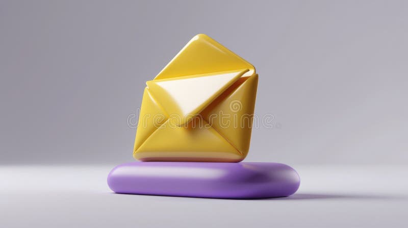 3D Render: Yellow Envelope Icon on Purple Base Stock Photo - Image of ...