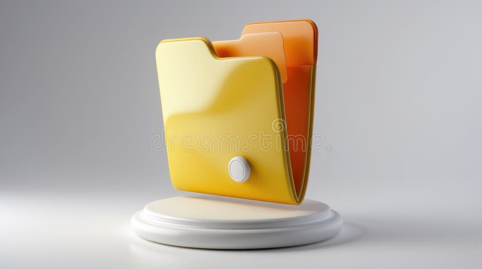 3D Render of Yellow File Folder Icon on Pedestal Stock Image - Image of ...