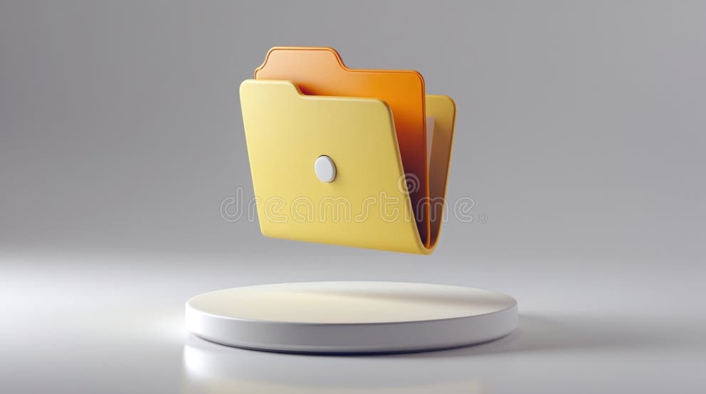 3D Render of Yellow File Folder Icon on White Platform Stock Image ...