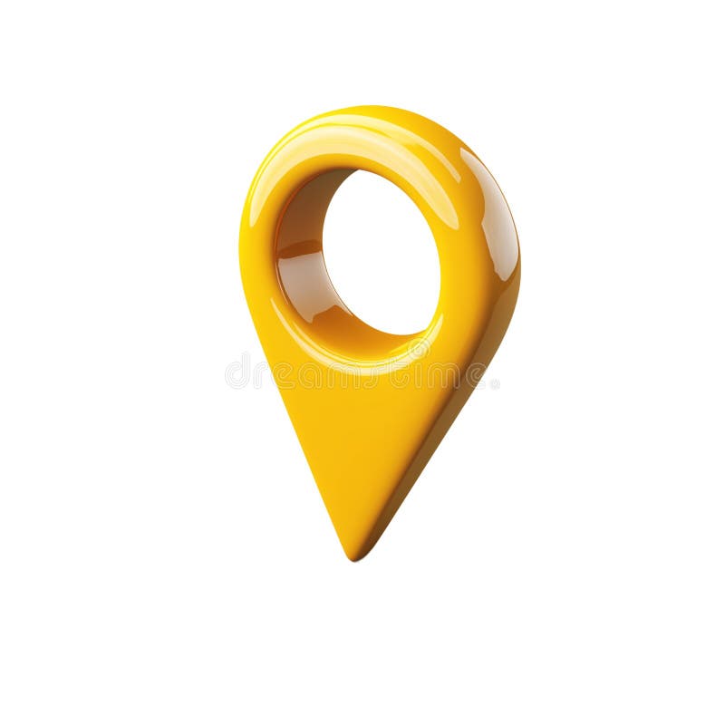3D Render of a Yellow Glossy Location Pin Icon for Navigation and Map ...