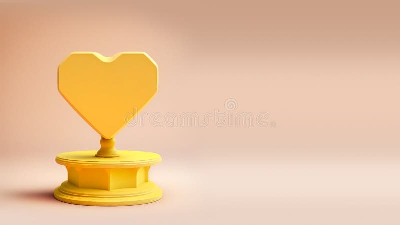 3D Render, Yellow 3D Heart Shape Stand Stock Illustration ...