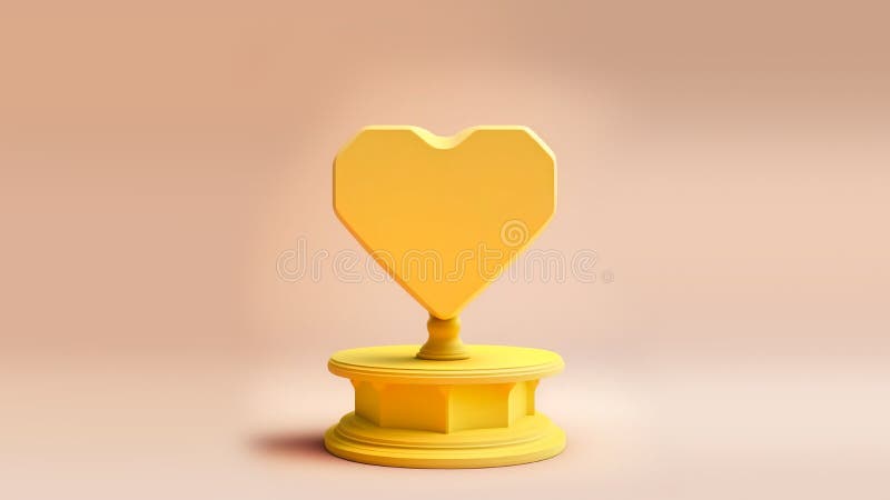 3D Render, Yellow 3D Heart Shape Stand Stock Illustration ...