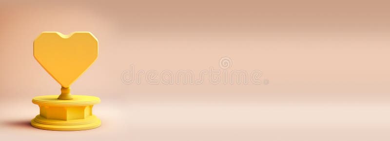 3D Render, Yellow 3D Heart Shape Stand Stock Illustration ...