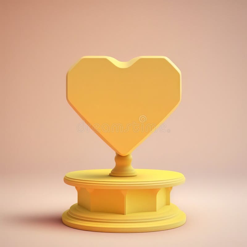 3D Render, Yellow 3D Heart Shape Stand Stock Illustration ...