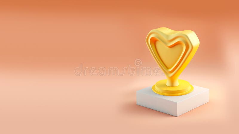 3D Render of Yellow Heart Stand on Pedestal and Copy Stock Illustration ...