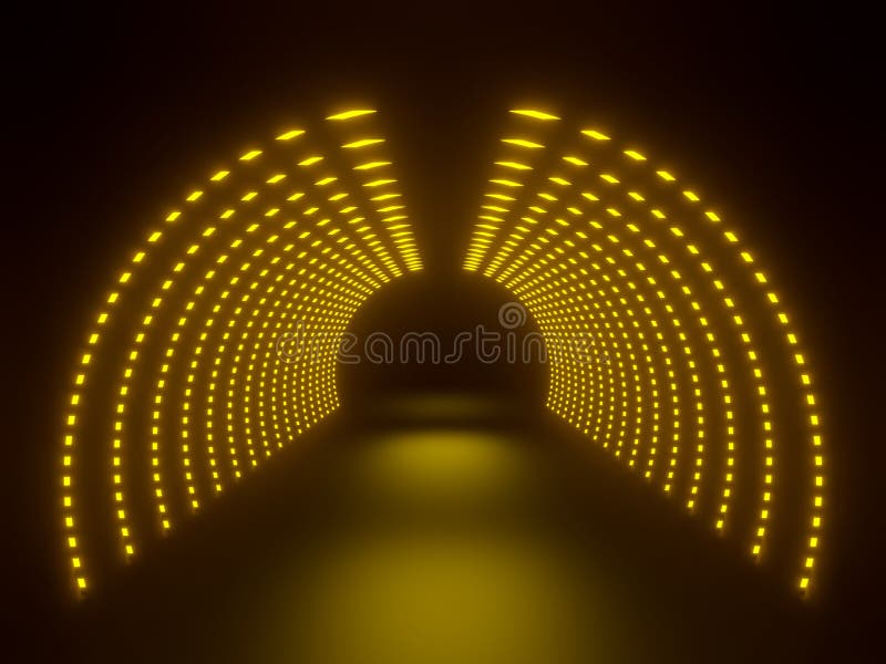 3D yellow neon tunnel stock illustration. Illustration of backdrop ...