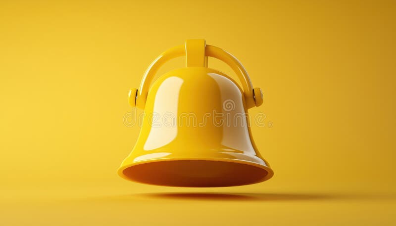 3d Render of a Yellow Notification Bell for Social Media Reminder on a ...