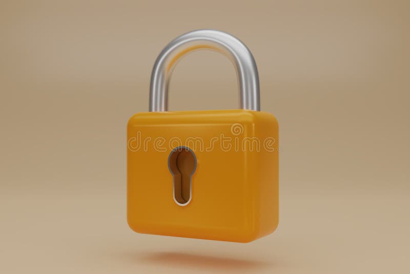 3D Render Yellow Padlock Icon Isolated on Yellow Background. Minimal ...