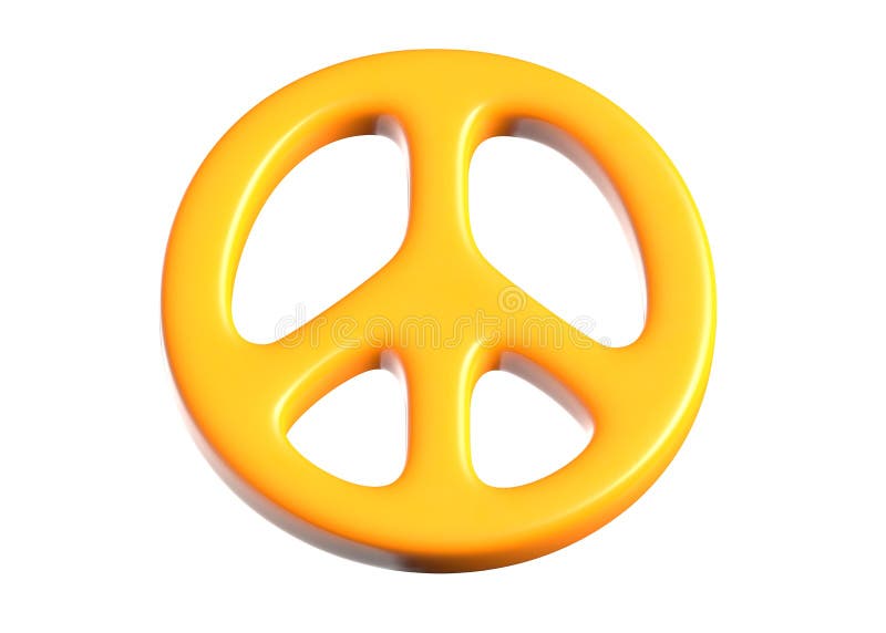 3D Render of Yellow Peace Sign on Isolated White. Stock Illustration ...