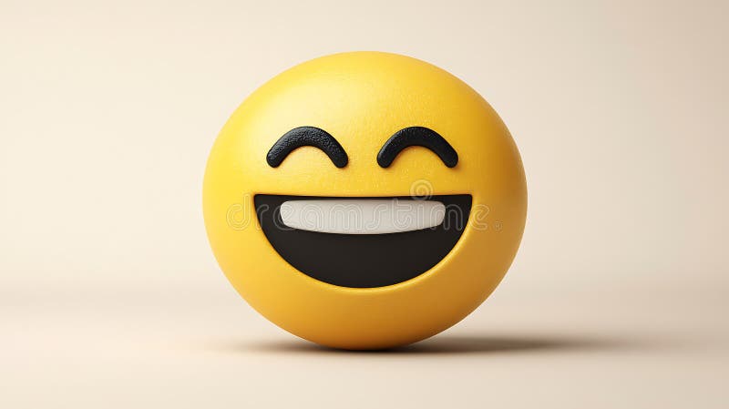 3D Render of a Yellow Sphere Emoji with Grinning Expression on Beige ...