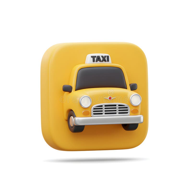 3D Render of a Yellow Taxi Cab Icon on a Square Button, Perfect for App ...