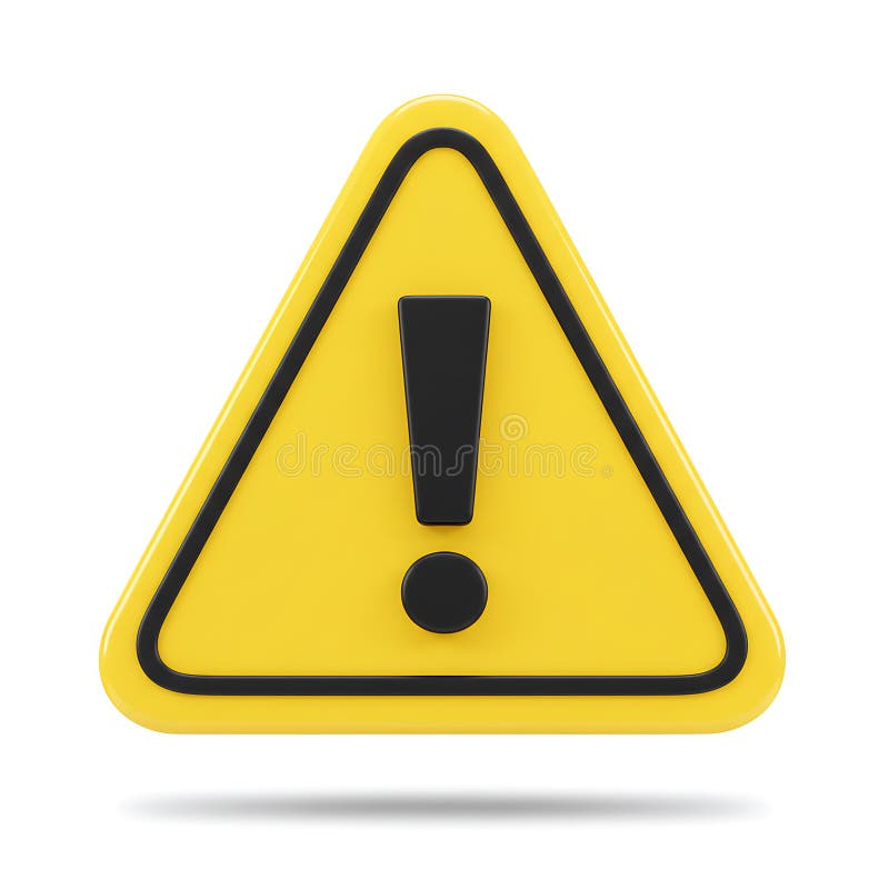 3D Render of a Yellow Warning Triangle Sign with an Exclamation Mark ...